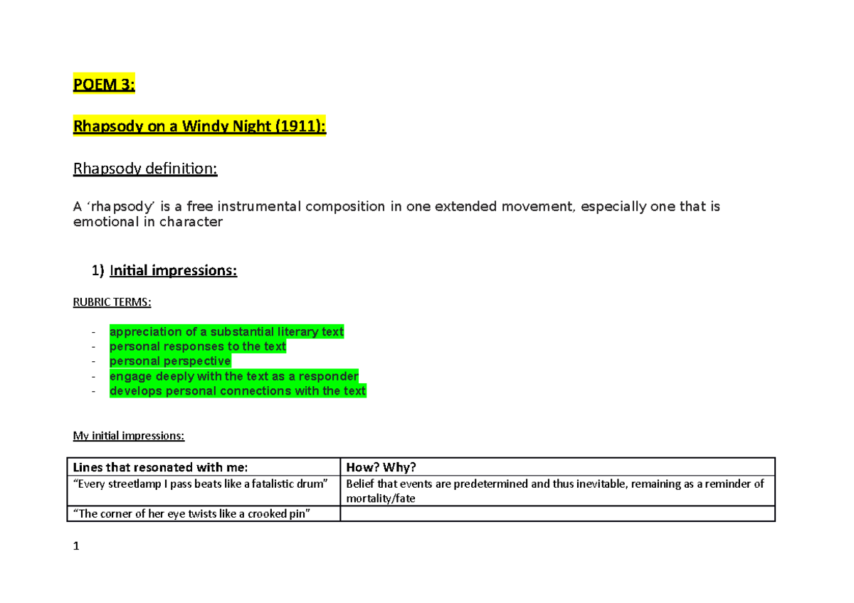 Rhapsody - POEM 3: Rhapsody on a Windy Night (1911): Rhapsody ...