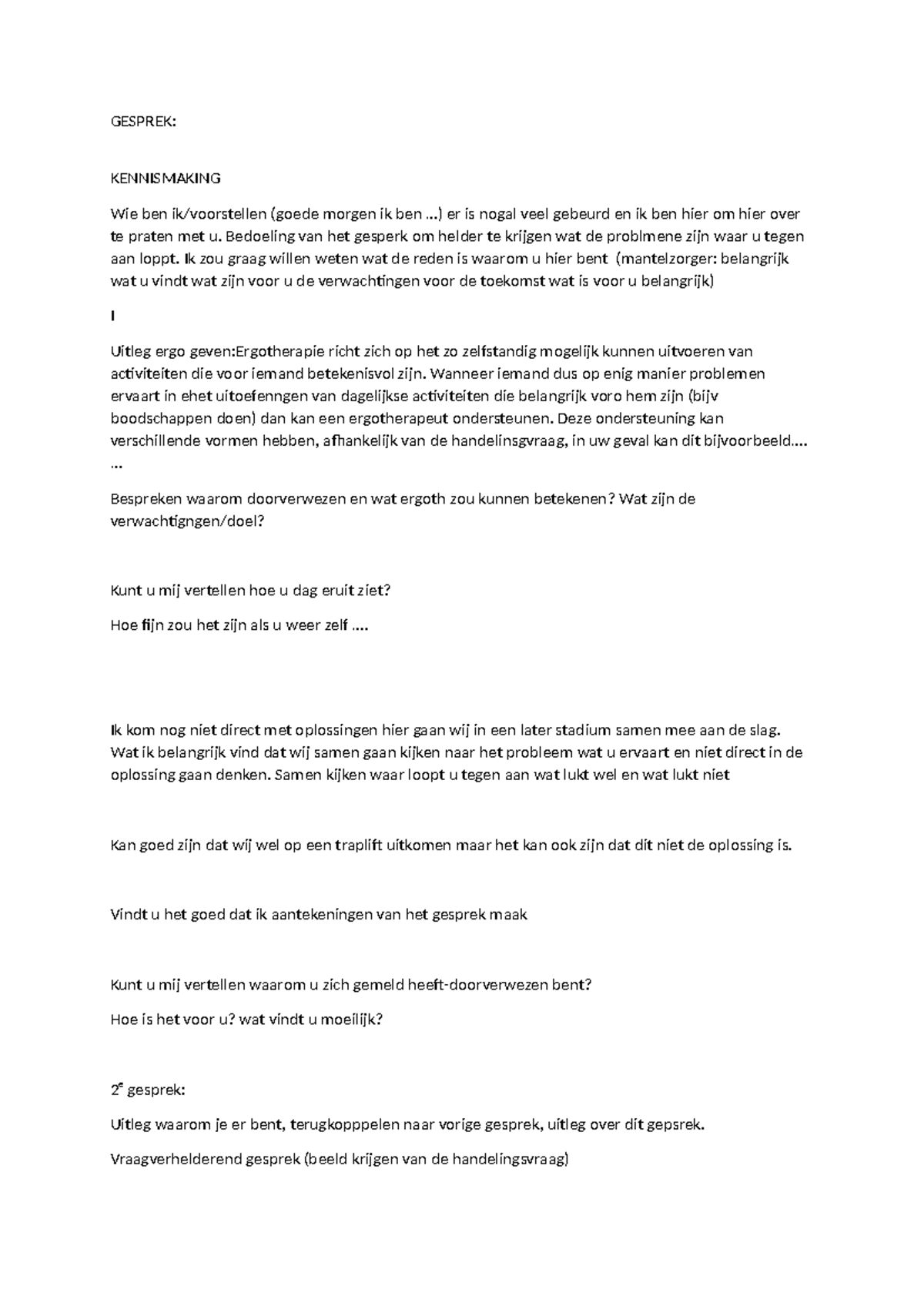 Gesprek voorbeeld mondeling examen - GESPREK: KENNISMAKING Wie ben ik ...