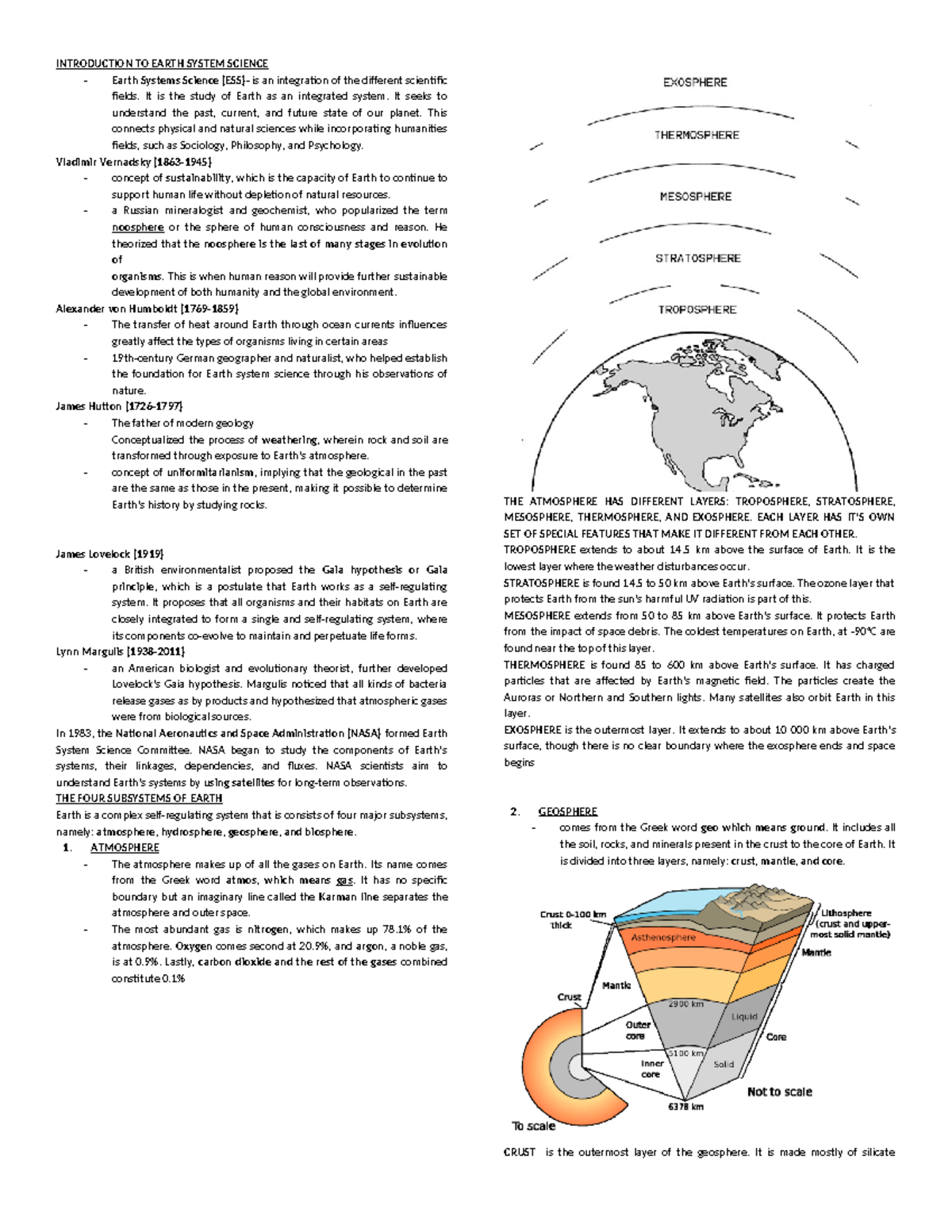 Earth Sci-Unit2-Reviewer - INTRODUCTION TO EARTH SYSTEM SCIENCE Earth ...