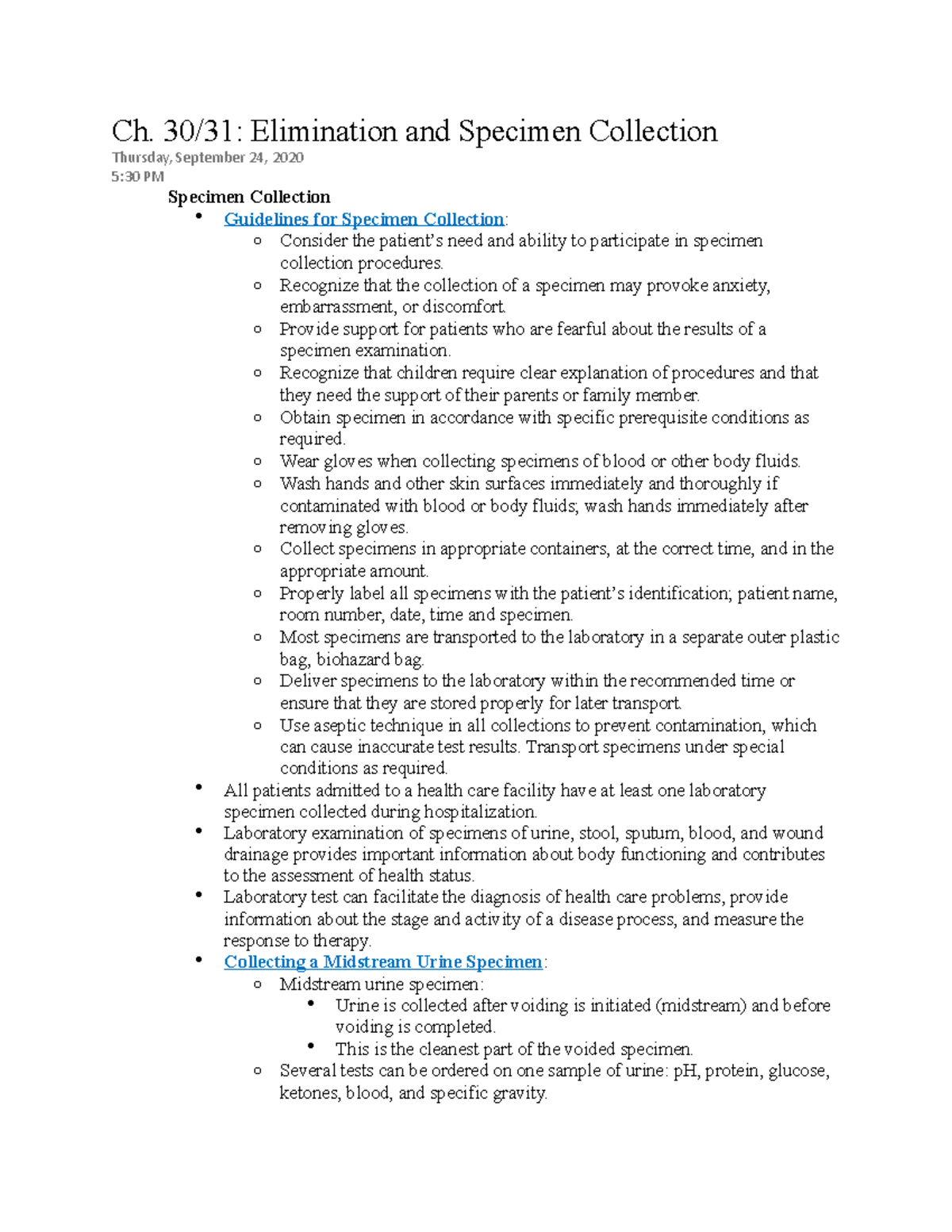 Elimination and Specimen Collection - Ch. 30/31: Elimination and ...