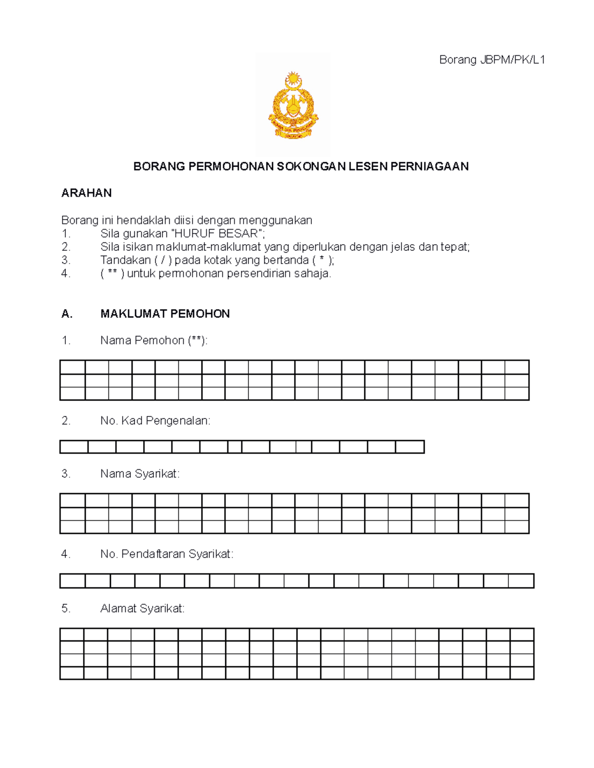 Borang-JBPM PK L1-1 - Borang JBPM - Borang JBPM/PK/L BORANG PERMOHONAN ...