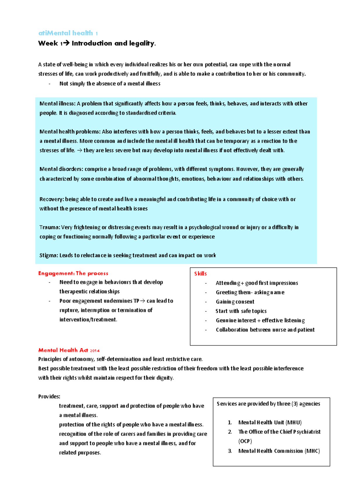 Mental health 1 - Lecture notes Phil - atiMental health 1 Week 1 à ...