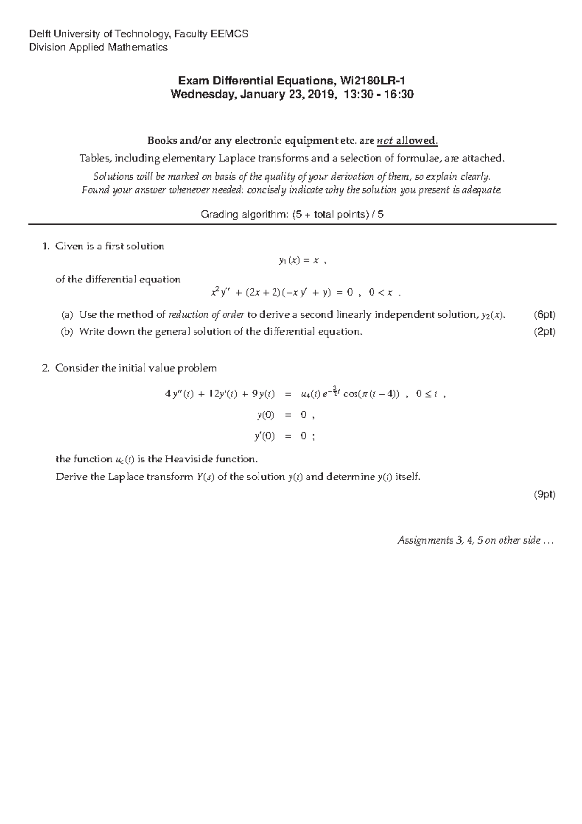Exam 2019 January Questions - Differential Equations - Aerospace ...