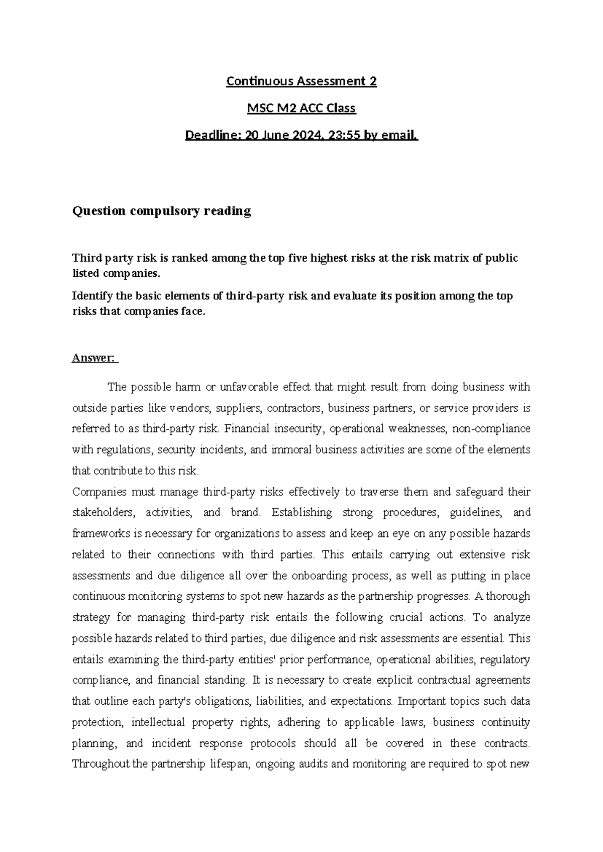 Continuous Assessment 2 ACC - Continuous Assessment 2 MSC M2 ACC Class ...