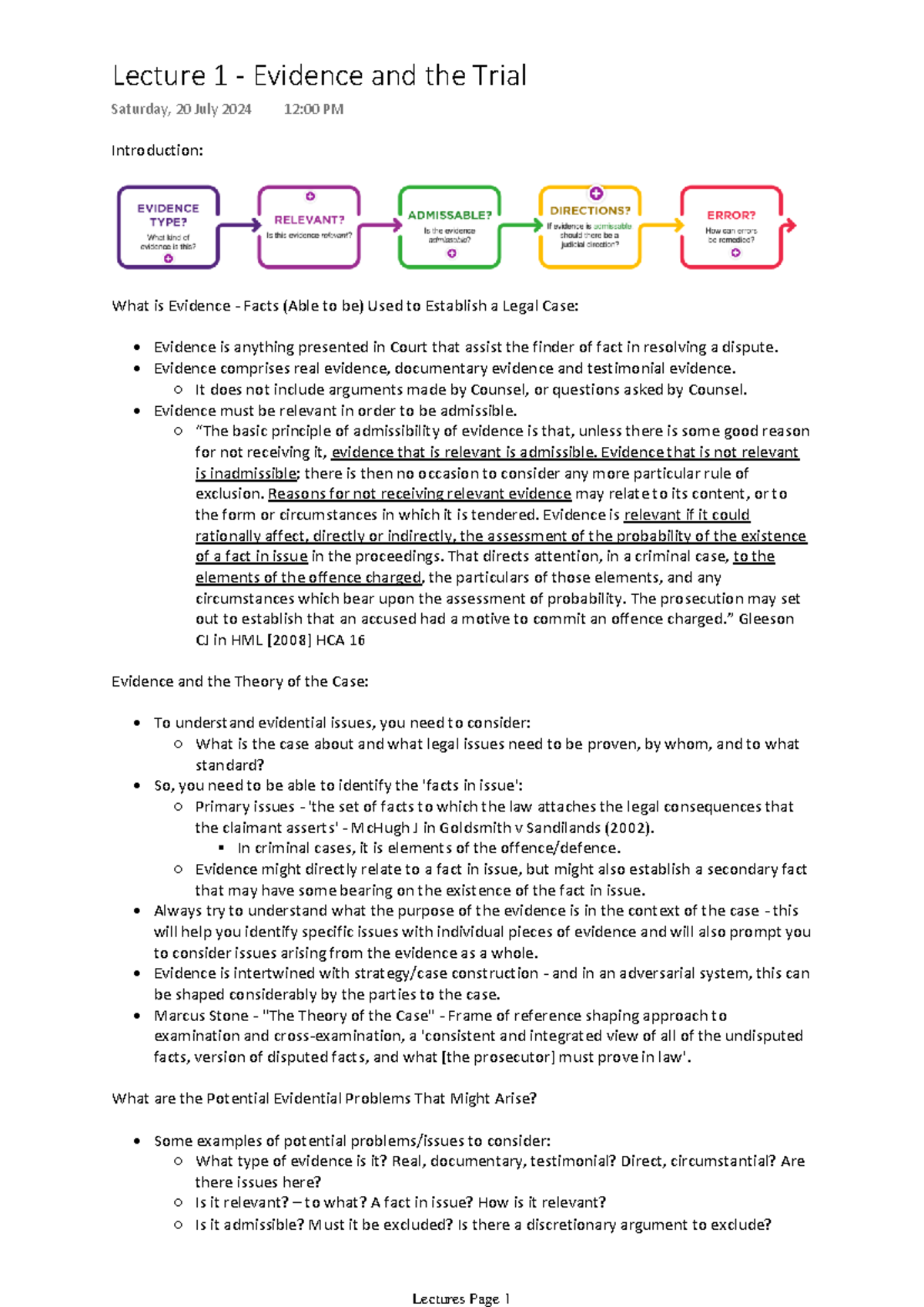 Lecture 1 - Evidence and the Trial - Introduction: What is Evidence ...