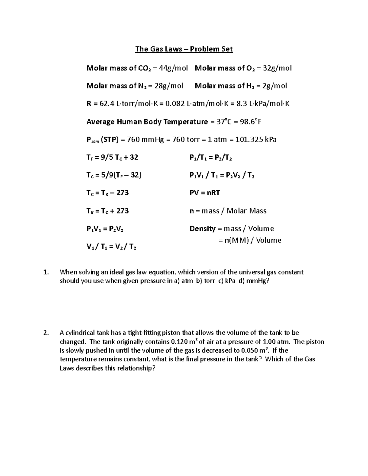2 - Gas Laws Problem Set - Vimoshana Vijayakumar - The Gas Laws ...