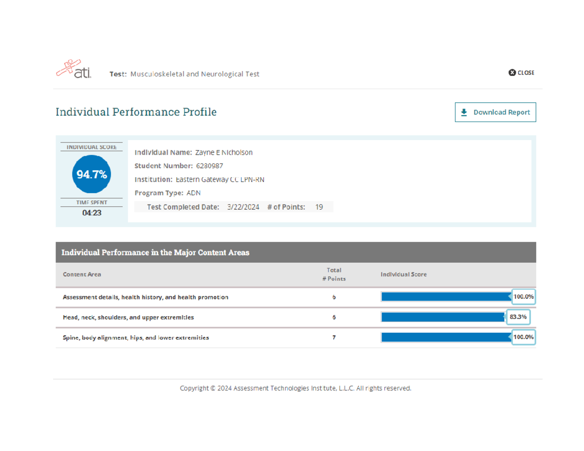 Musculoskeletal and Neurological Test results - NUR206 - Studocu