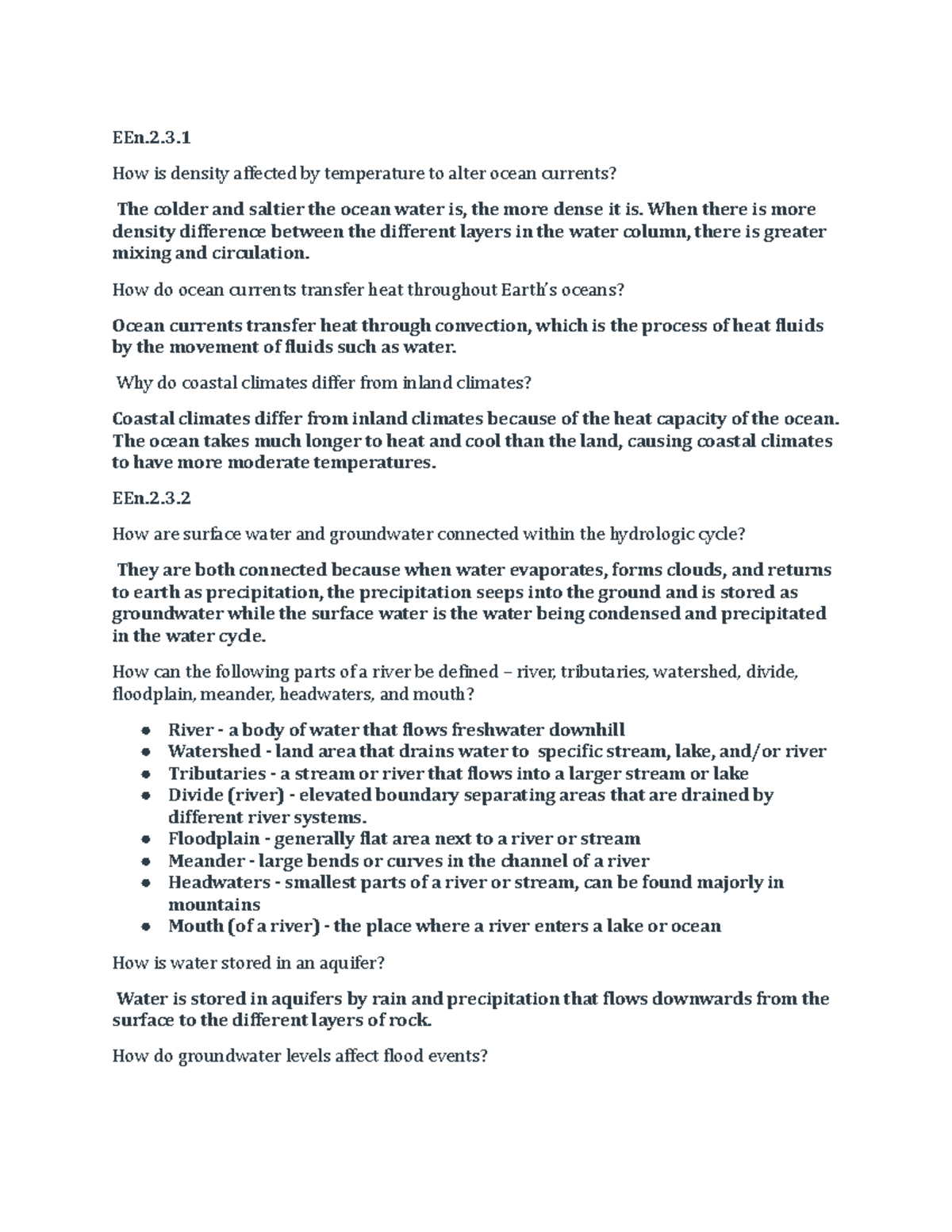 Hydrosphere Study Guide - EEn.2. How is density affected by temperature ...