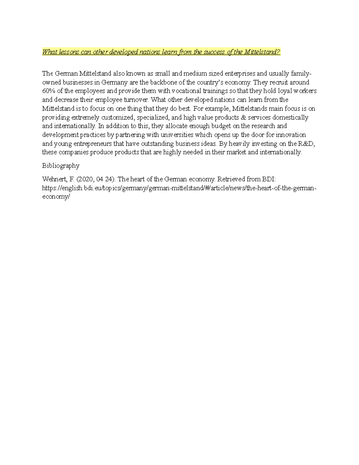 Module 1 Case Discussion- Question for Germany s Mittelstand and Competitive Advantage - What ...