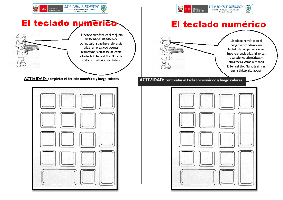 Teclado numérico TECLAS NUMERICAS - ACTIVIDAD: completar el teclado ...