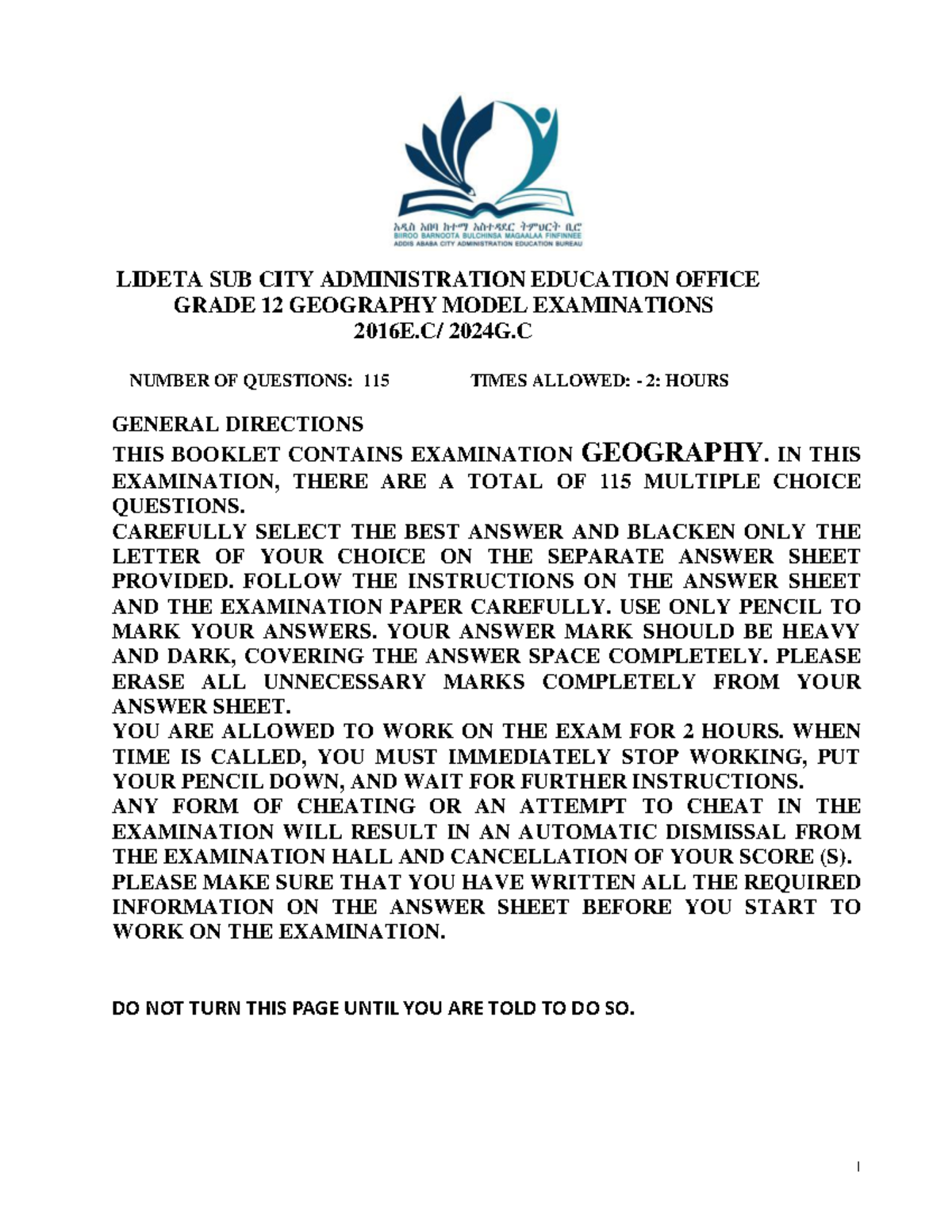 Lideta Geography Model New PDF - I LIDETA SUB CITY ADMINISTRATION ...