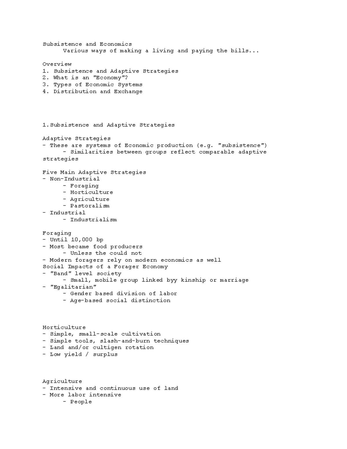 Subsistence and Economics - Subsistence and Economics Various ways of ...