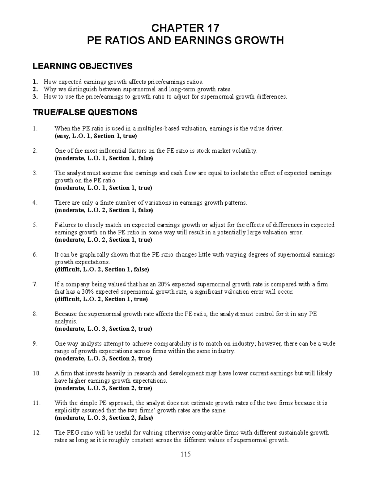 SD17-PE Ratios AND Earnings Growth - CHAPTER 17 PE RATIOS AND EARNINGS GROWTH LEARNING ...