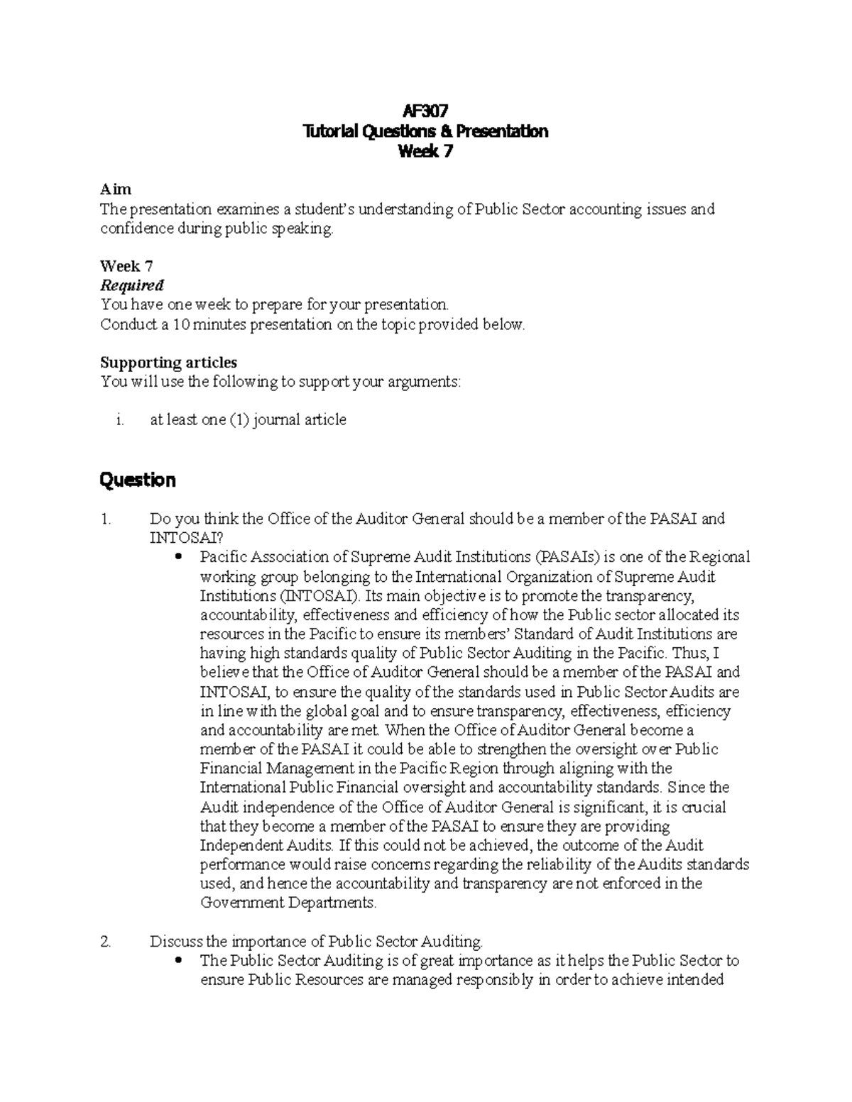 Week 7 - Tutorial - Practical Materials - AF 307 Tutorial Questions ...