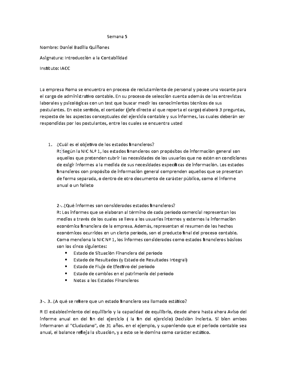 Daniel Badilla Contabilidad semana 5 - Semana 5 Nombre: Daniel Badilla ...