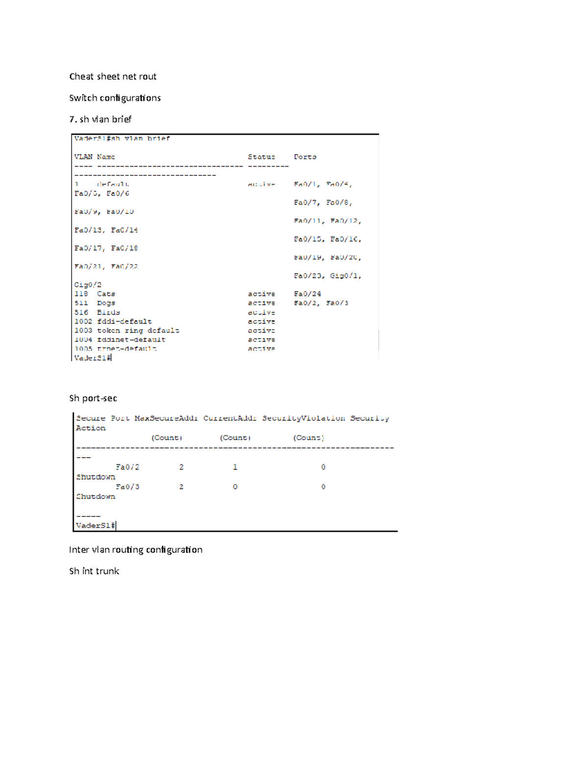 Cheat sheet net rout - Cheat sheet net rout Switch configurations 7. sh ...