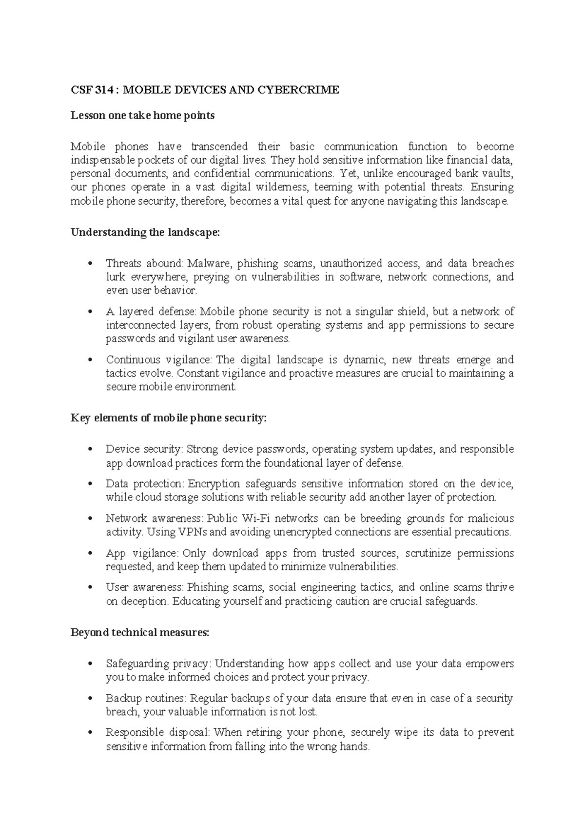 Lesson 1 - Java notes - CSF 314 : MOBILE DEVICES AND CYBERCRIME Lesson ...