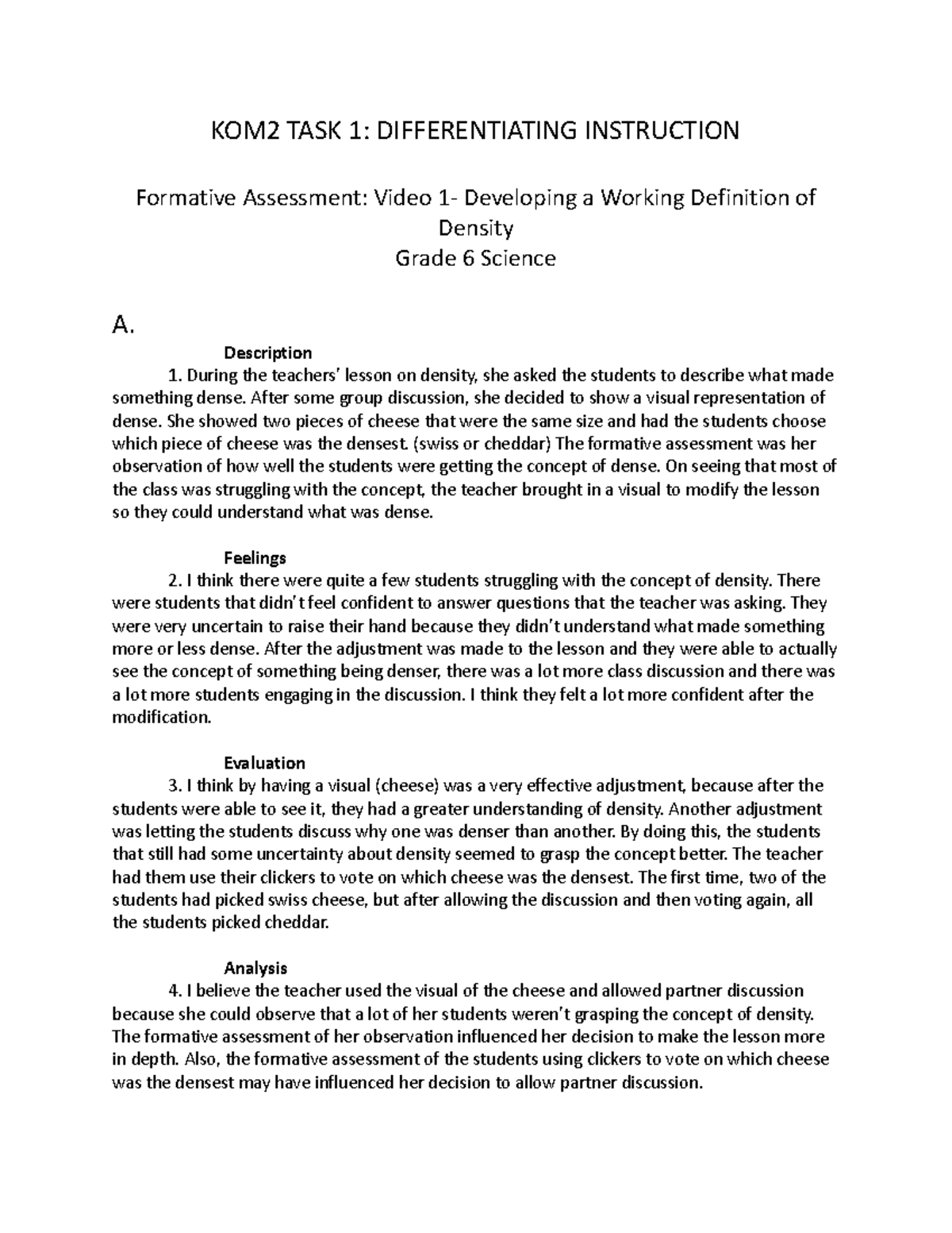 DGM2 Task 1 - This was a passing paper - KOM2 TASK 1: DIFFERENTIATING INSTRUCTION Formative ...