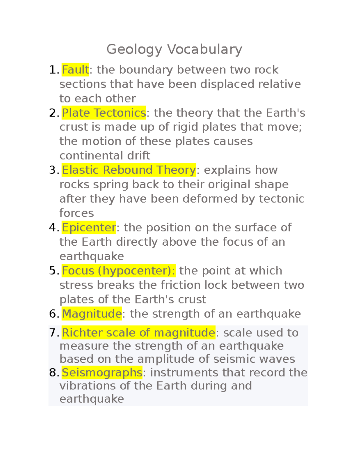 Geology Vocabulary - Studocu