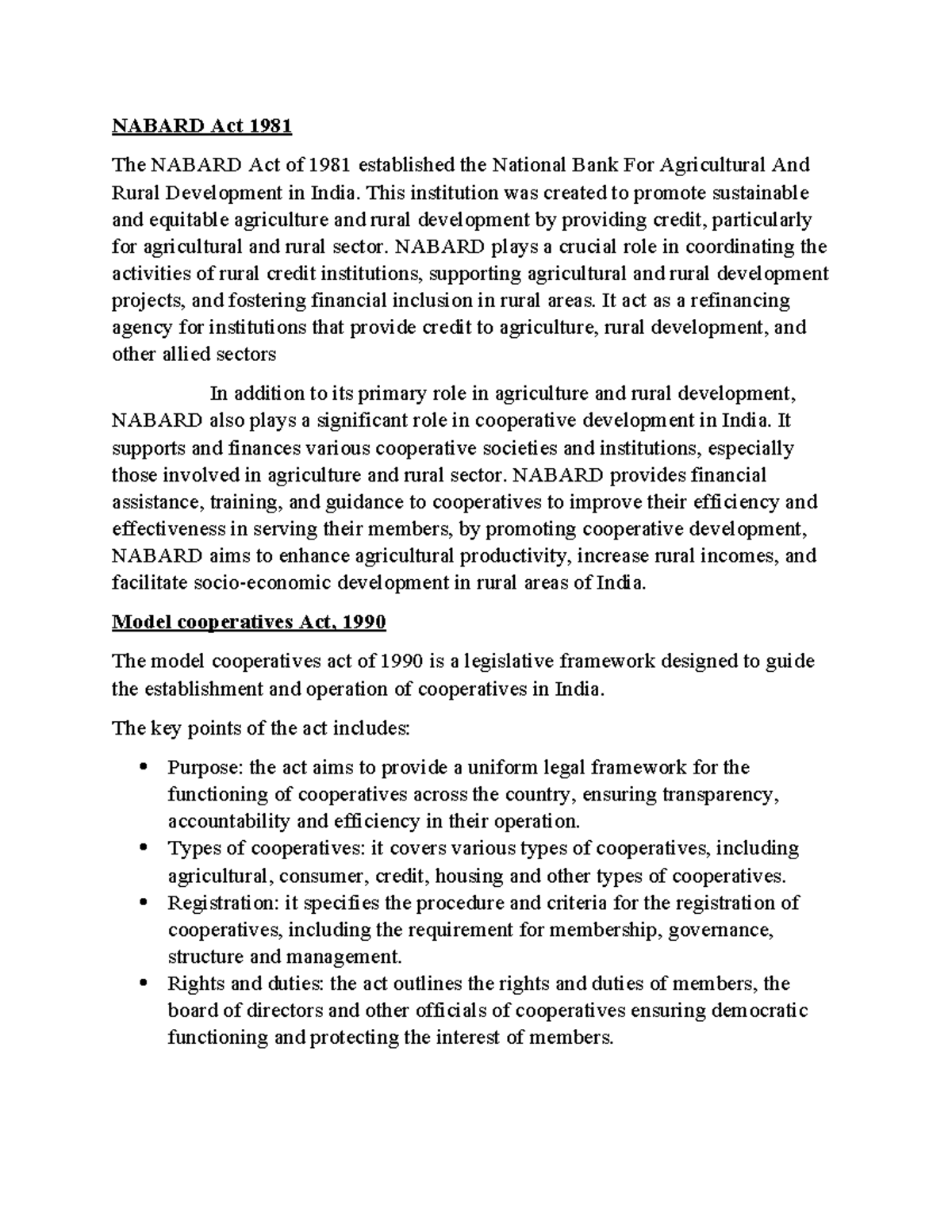Chapter 1 notes - Pbs - NABARD Act 1981 The NABARD Act of 1981 ...