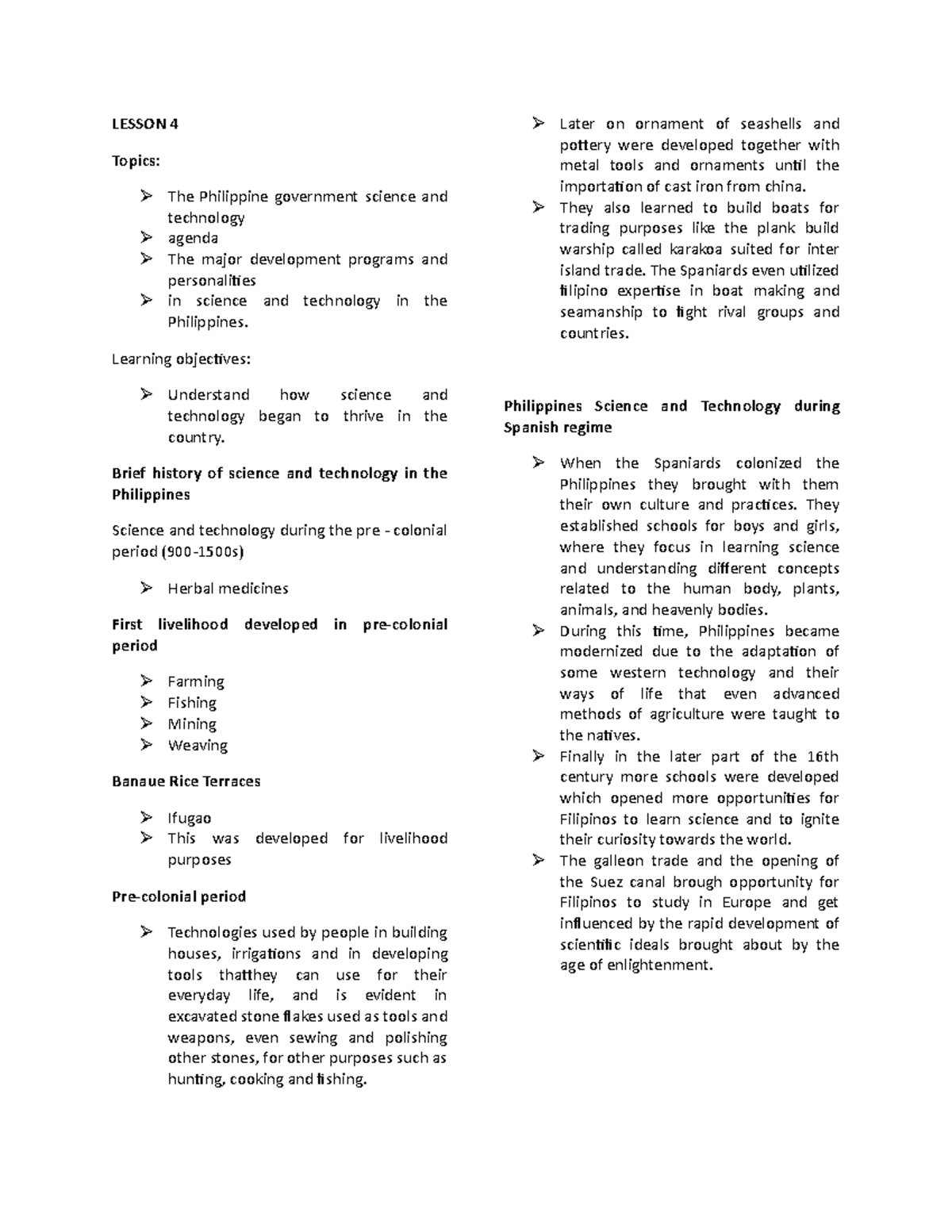 Lesson 4 - eeee - LESSON 4 Topics: The Philippine government science and technology agenda The ...