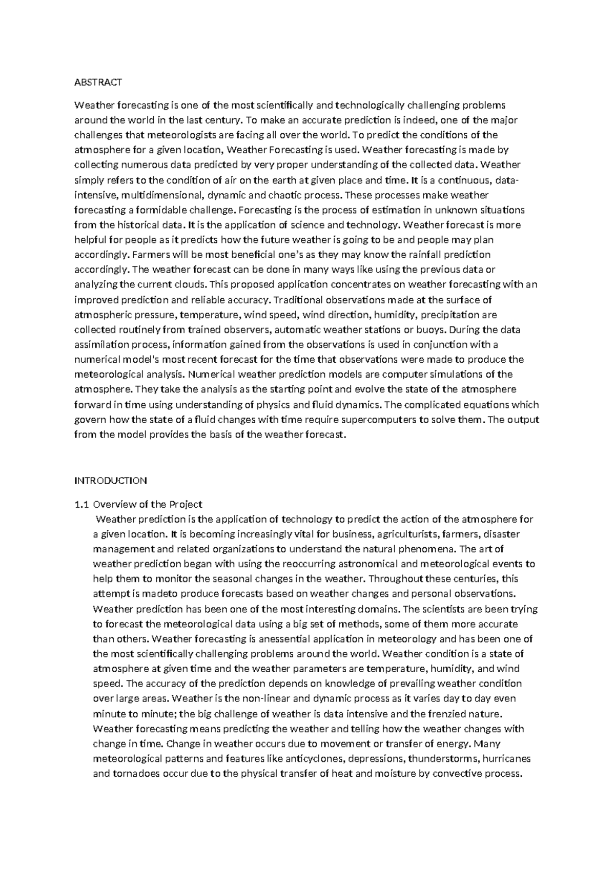 Weather - abstract - ABSTRACT Weather forecasting is one of the most ...