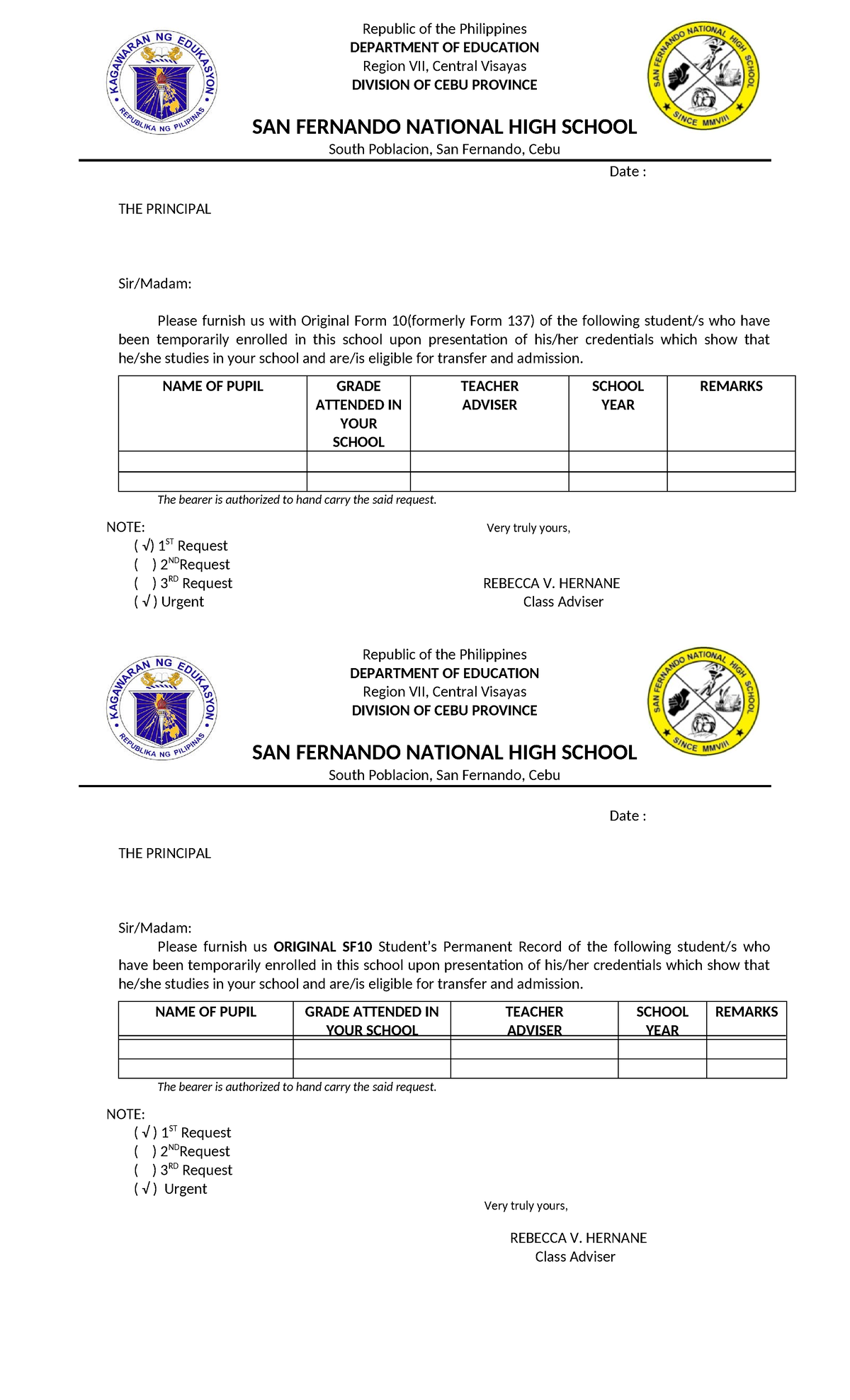 Request-FORM - Request form - Republic of the Philippines DEPARTMENT OF ...