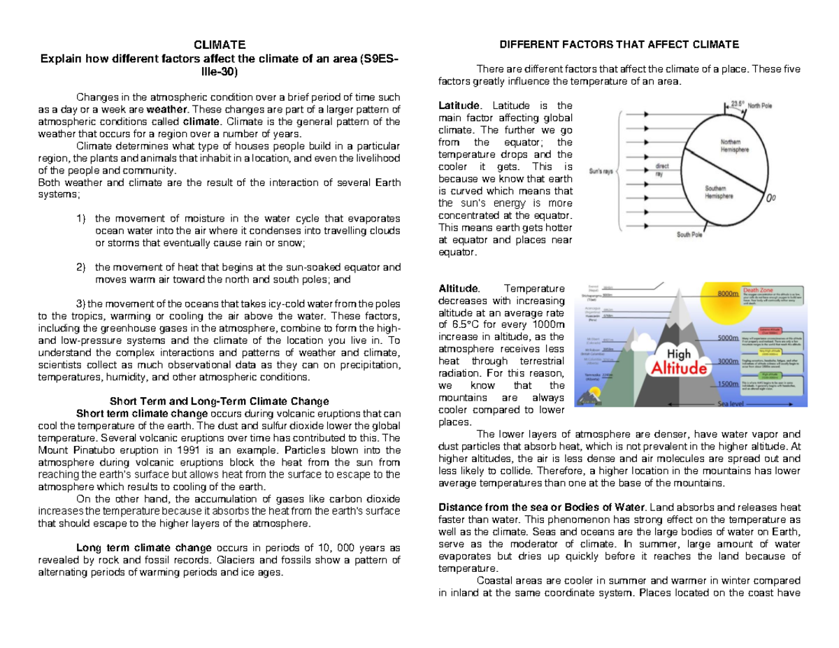 Climate - CLIMATE Explain how different factors affect the climate of ...