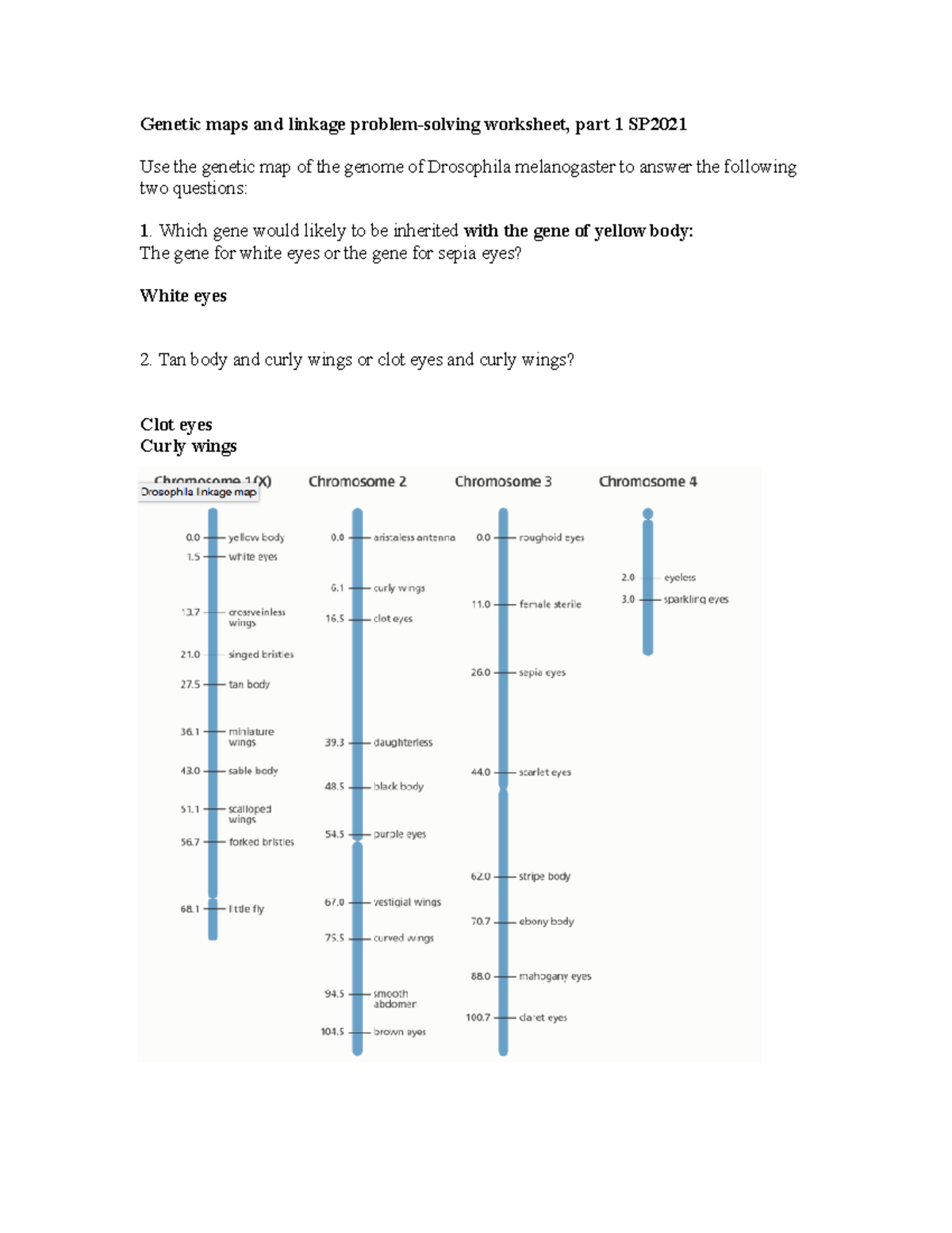 Linkage worksheet, part 1 - Genetic maps and linkage problem-solving ...