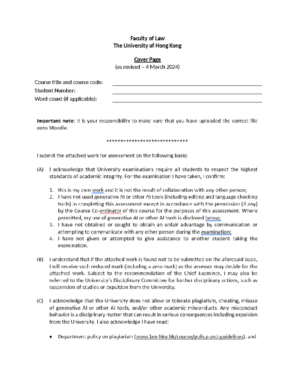 Assignment Cover sheet - Criminal Law - Faculty of Law The University ...