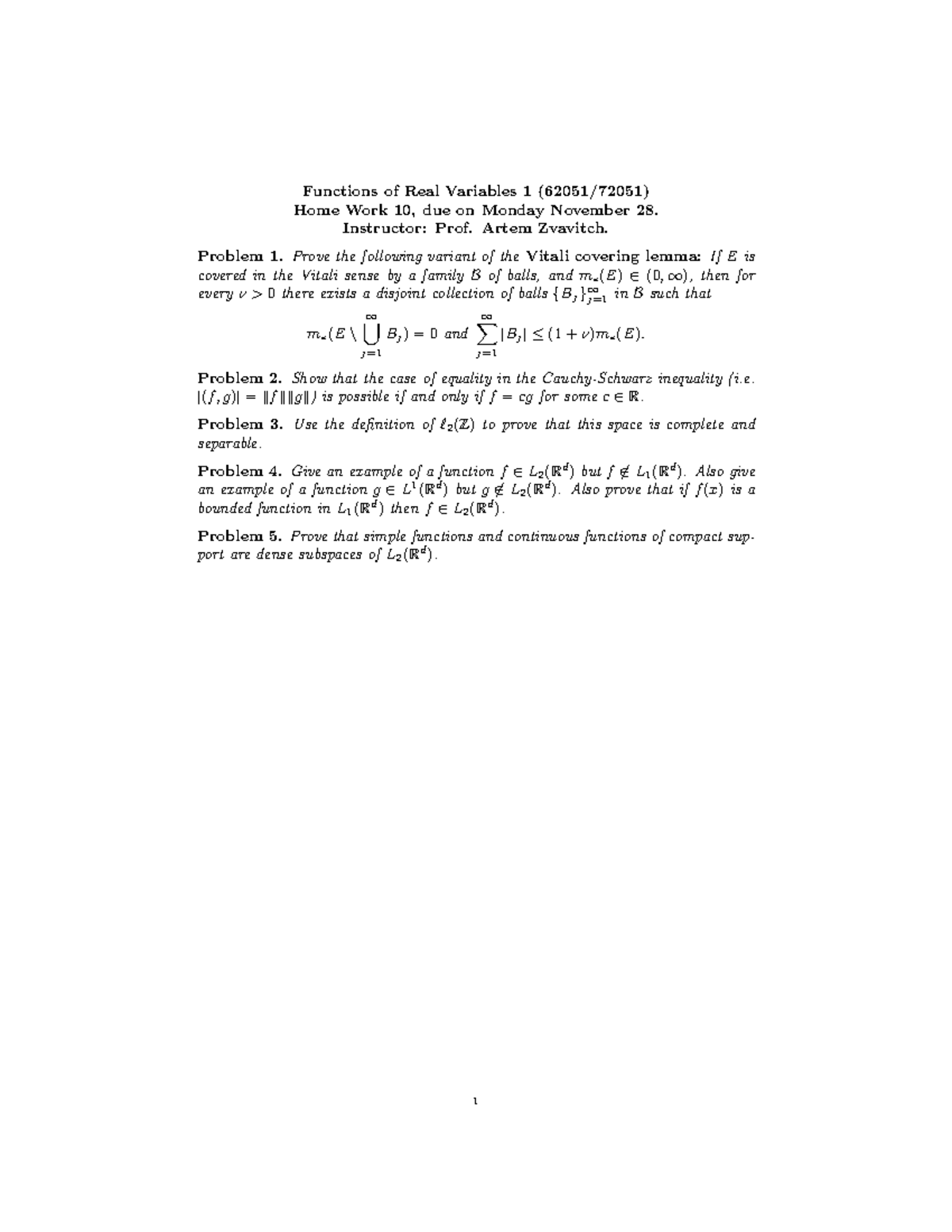 HW10 - Homework 10 (November 28 2016). - Functions of Real Variables 1 ...