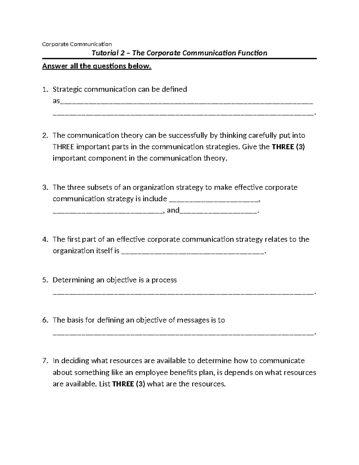 BB211 - Tutorial 2 - (Communication Strategies) - Corporate ...