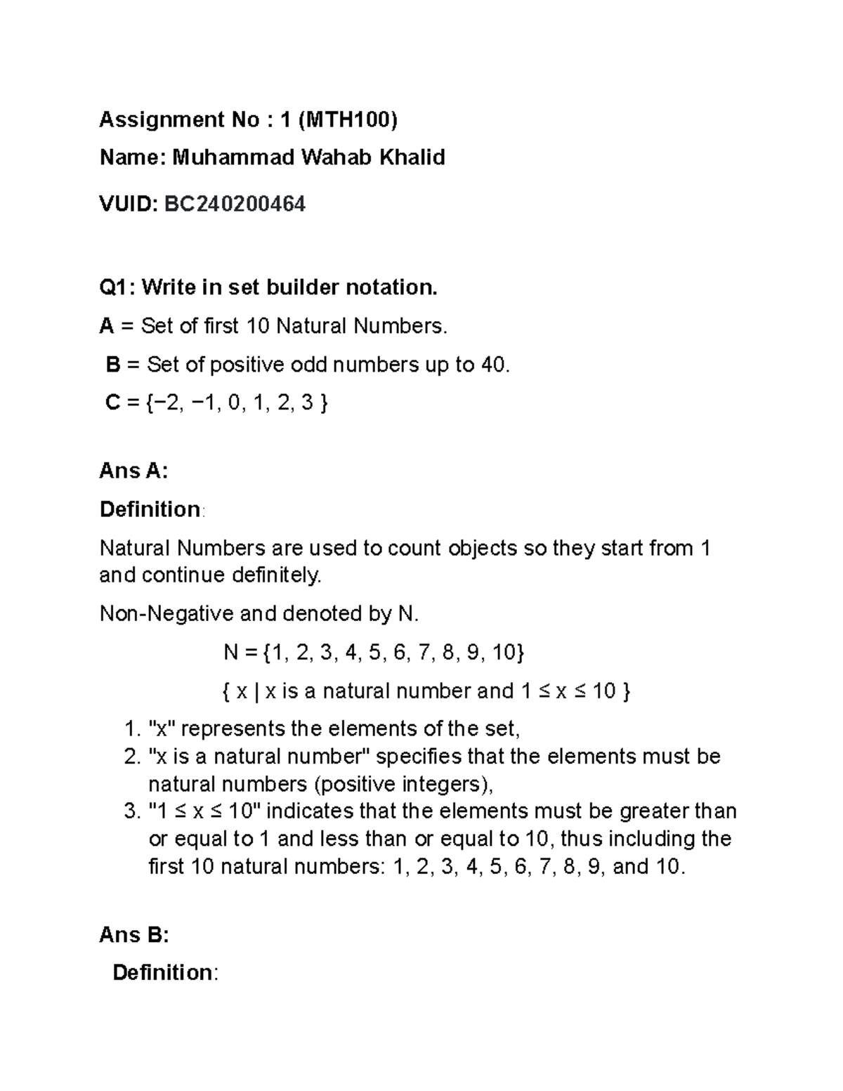 MTH100 - Here is my Assignment now i want papers - Assignment No : 1 ...