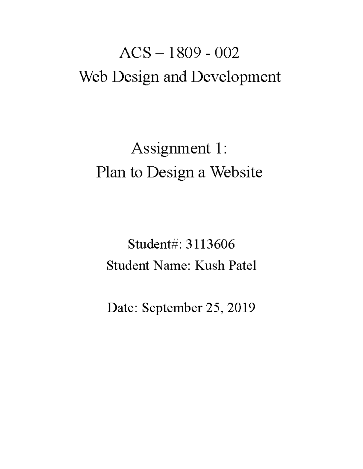 Web design assignment 1 - ACS – 1809 - 002 Web Design and Development ...