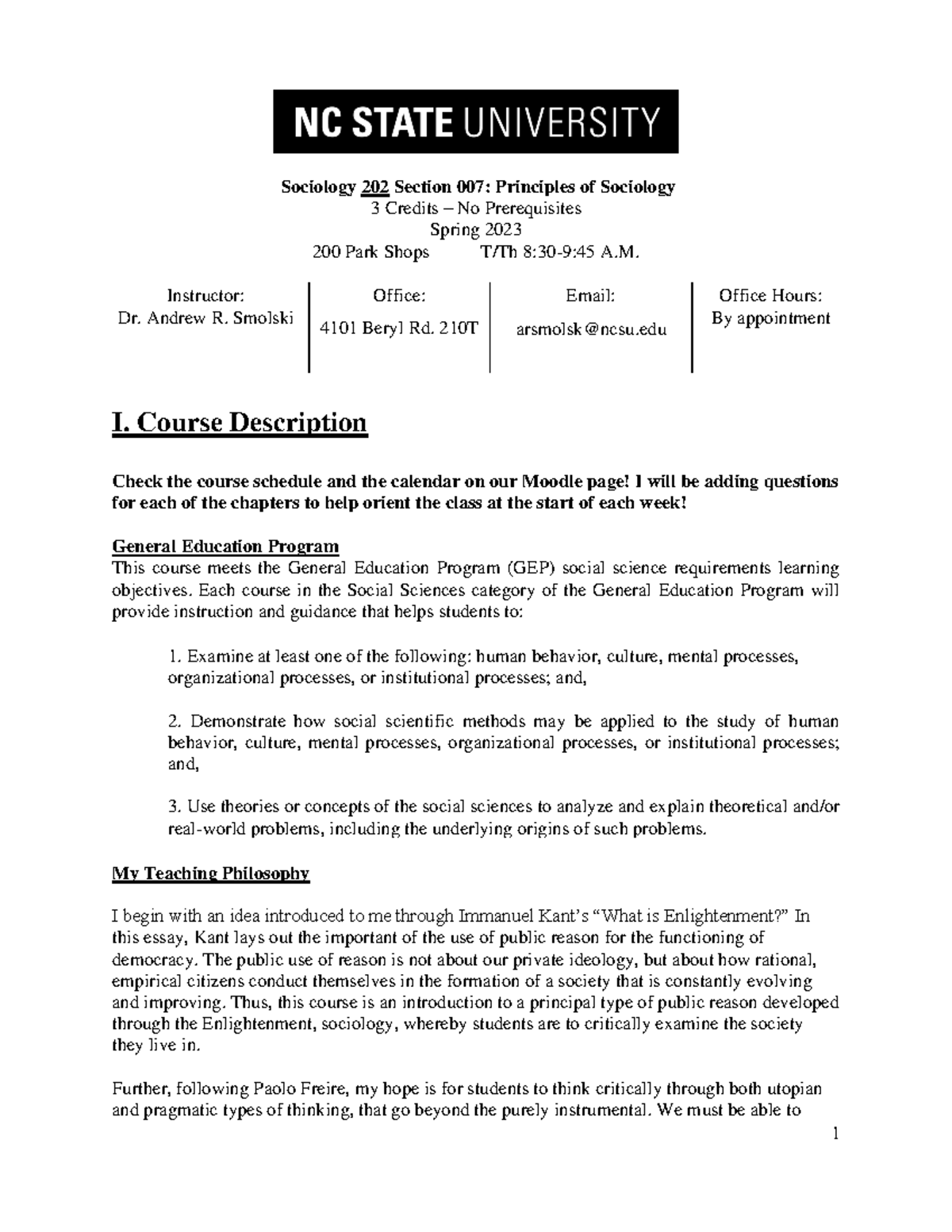 SOC 202 SP23 Smolski Syllabus - Sociology 202 Section 007: Principles ...