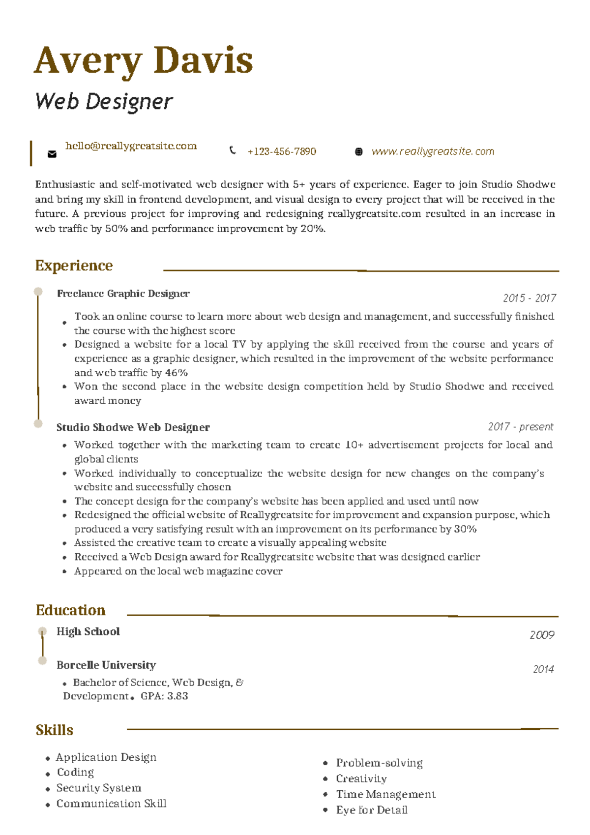 White Professional Web Designer Resume - Avery Davis Web Designer hello ...