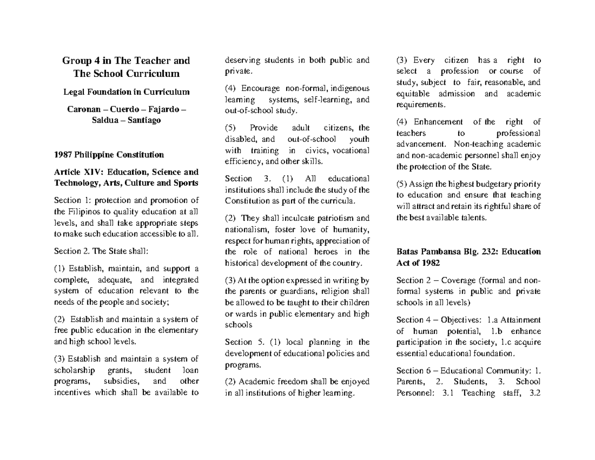 Group 4 - Written Report - TSC - Group 4 in The Teacher and The School ...