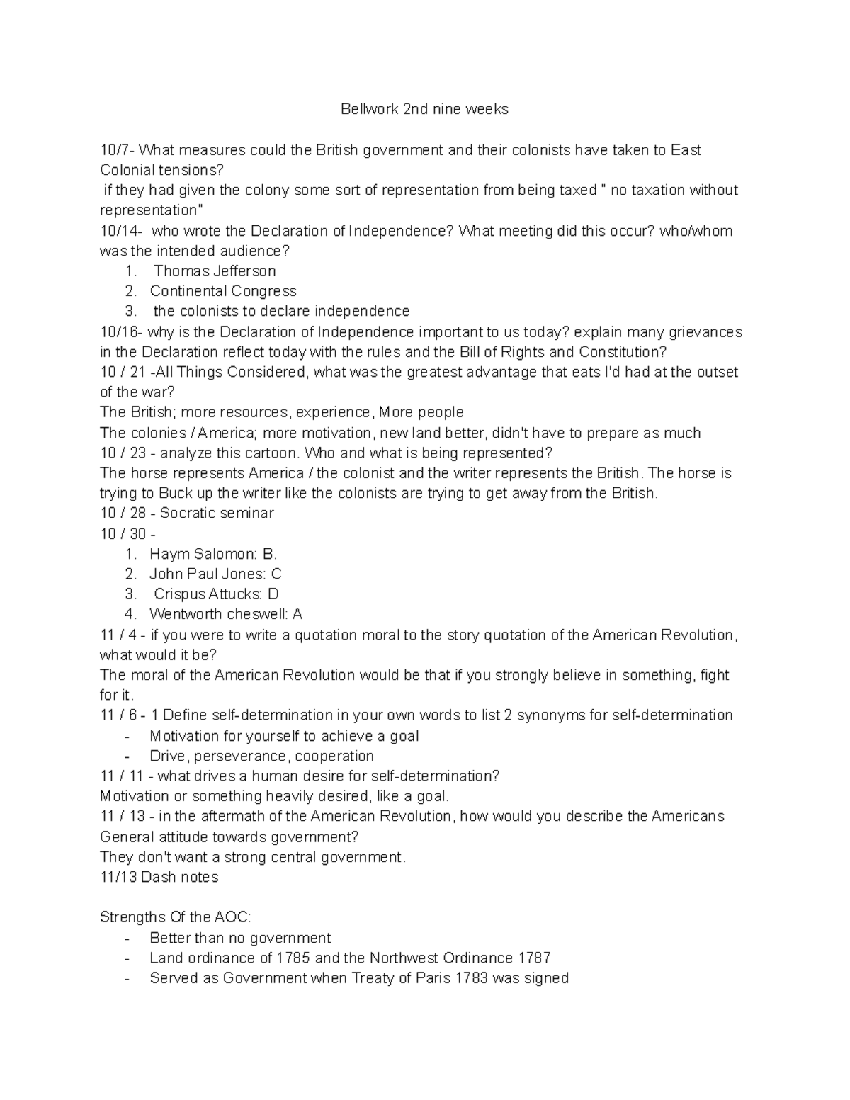 Bellwork writing assignment - Bellwork 2nd nine weeks 10/7- What ...