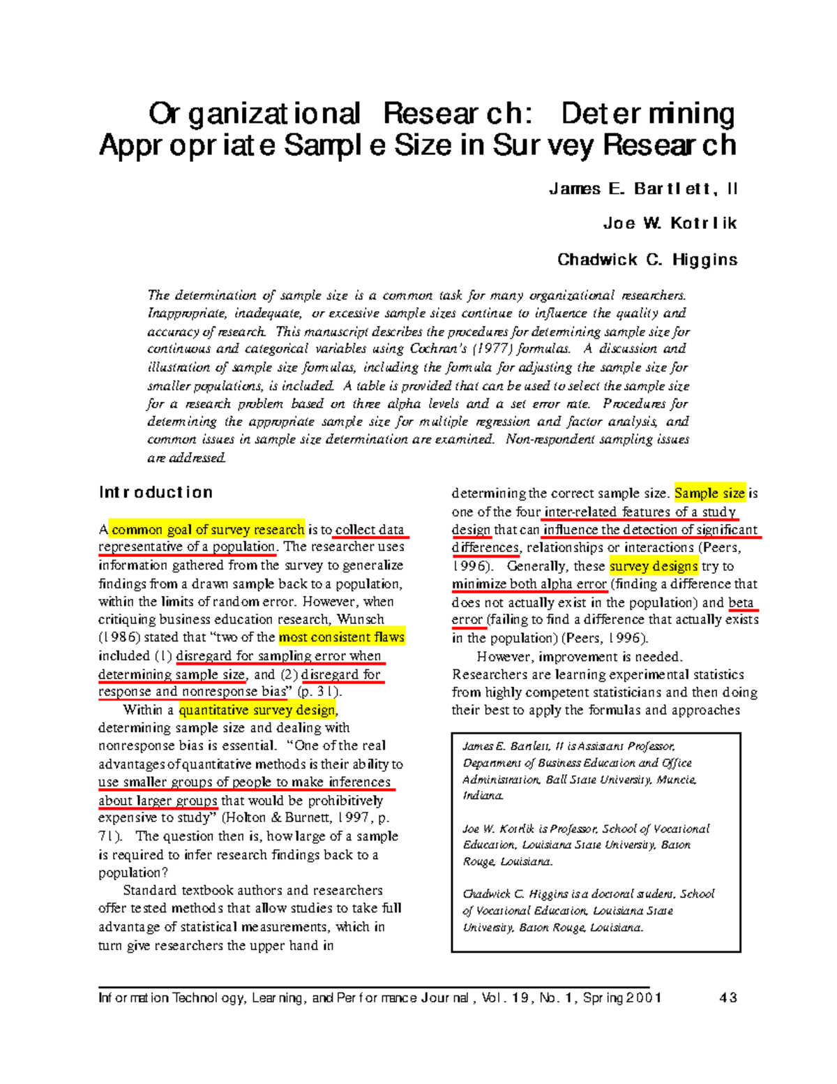 Determining Sample Size Cochran - Inf or mat ion Tec hnol ogy, Lear ...