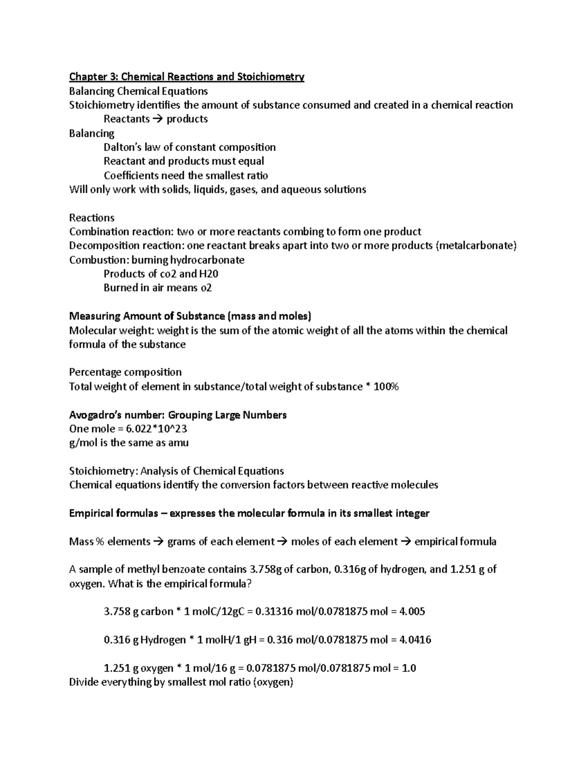 CH110 Ch3 - Chapter 3: Chemical Reactions and Stoichiometry Balancing ...
