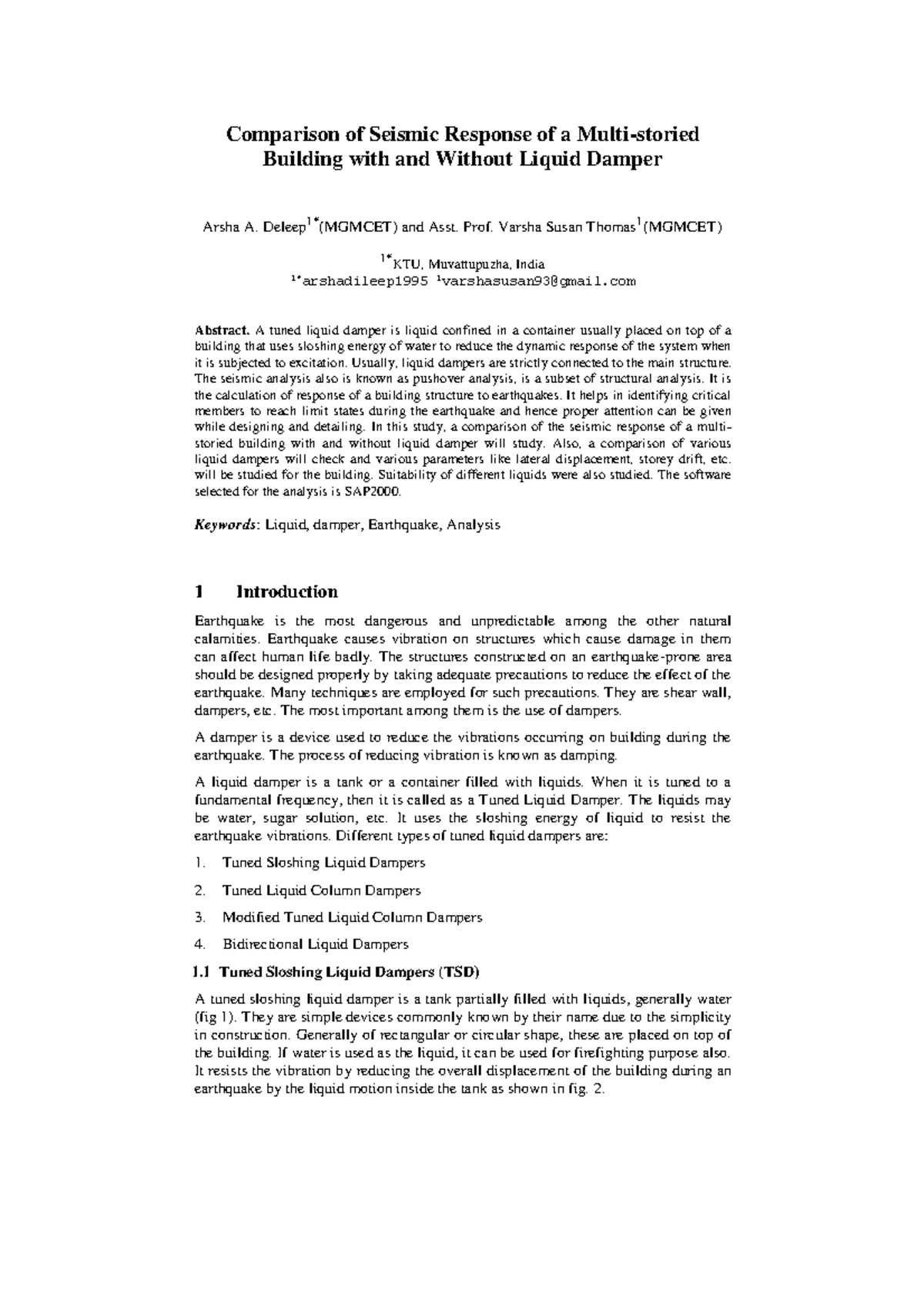 Comparison of building with and without liquid damper - Comparison of ...