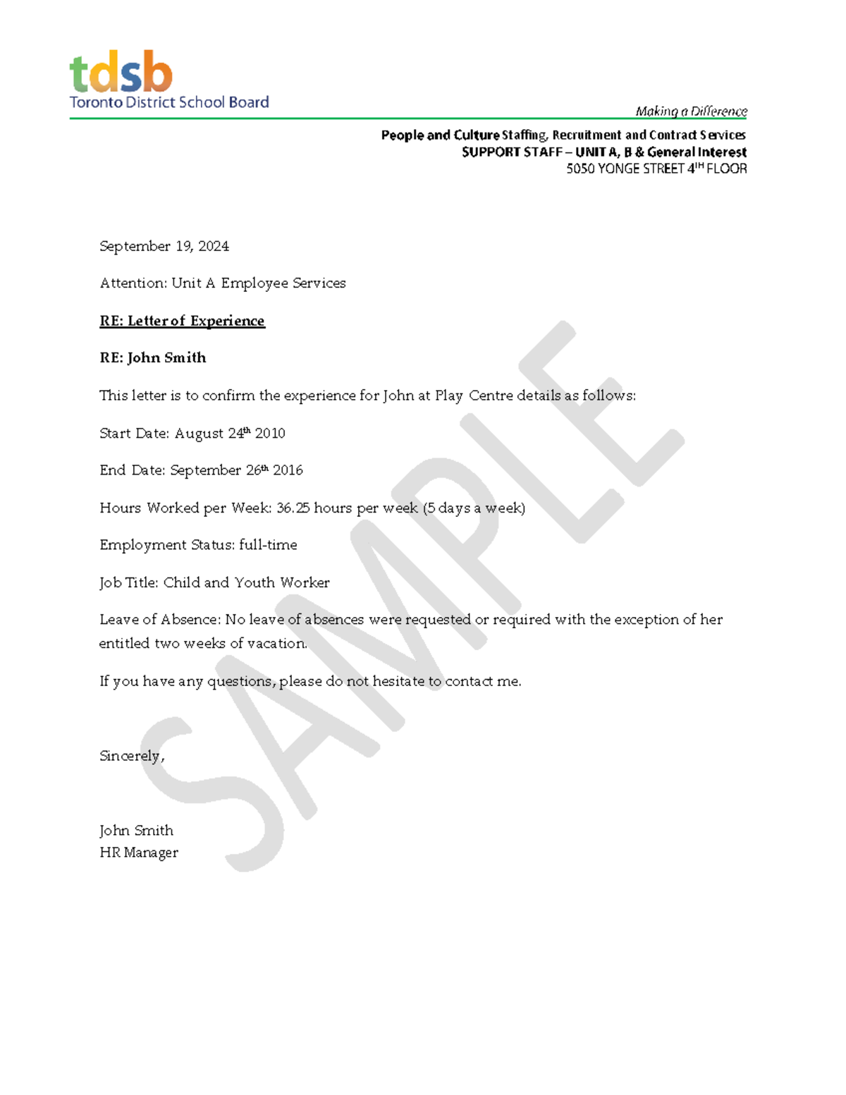 Letter of Experience Template CYW - Staffing, Recruitment and Contract ...
