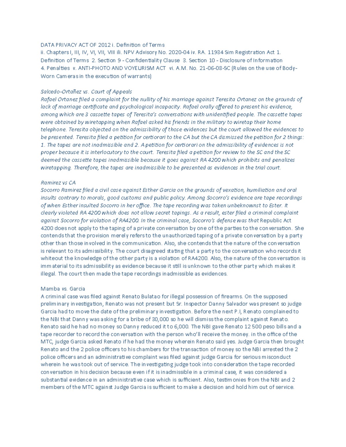 DATA Privacy ACT OF 2012 i - DATA PRIVACY ACT OF 2012 i. Defini5on of ...