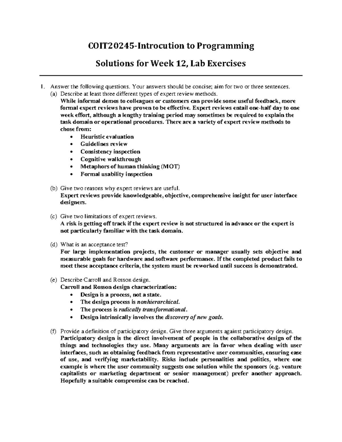 COIT20245 Laboratory Solutions Week12 - COIT20245-Introcution to Programming Solutions for Week ...