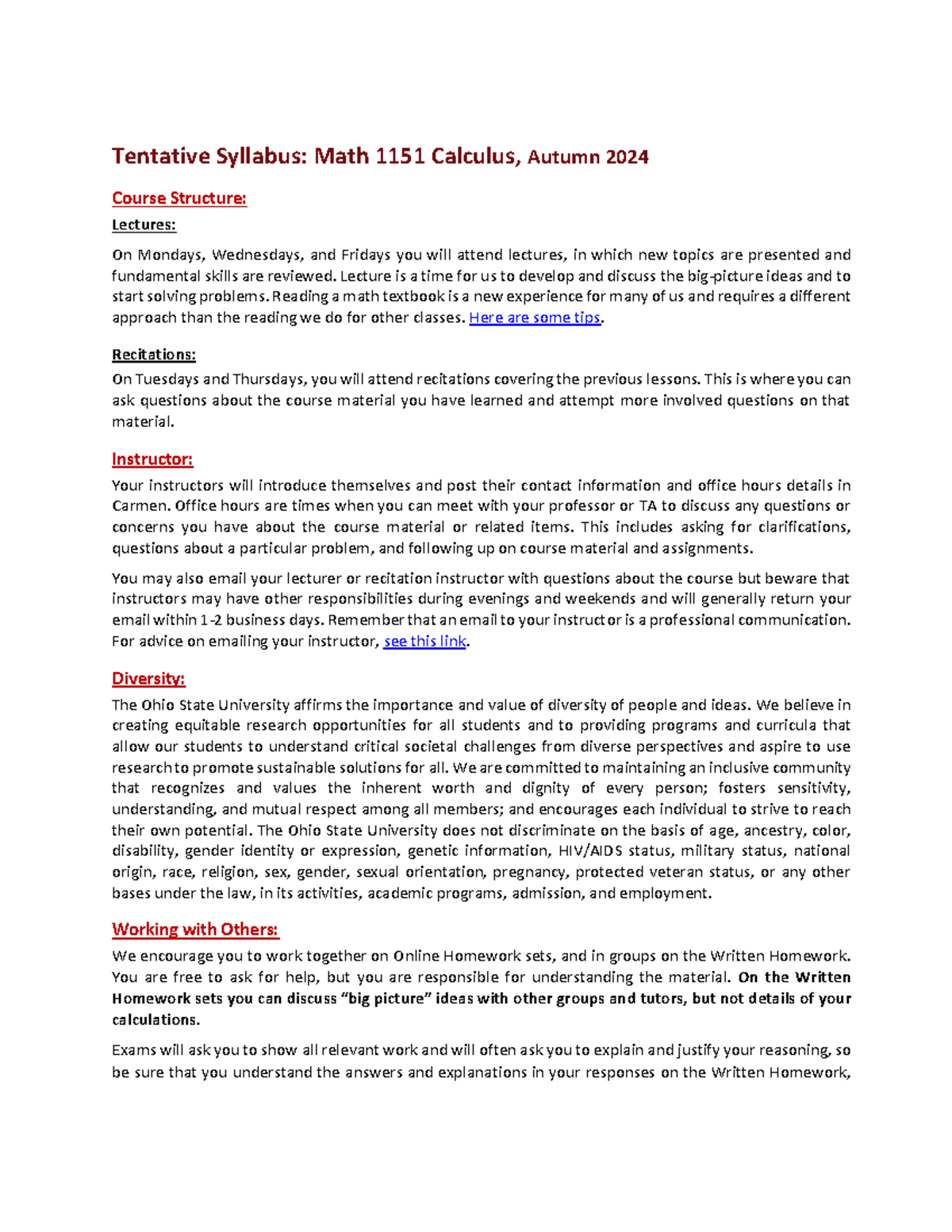 1151Syllabus Au 24 - Its a syllabus - Tentative Syllabus: Math 1151 ...