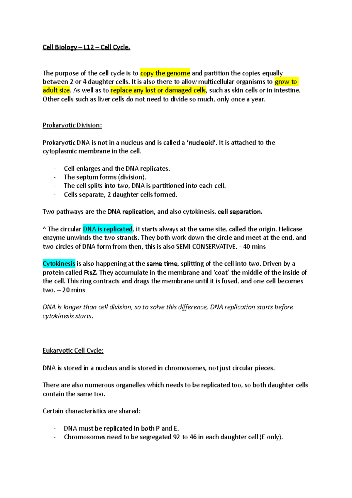 CB L12 CELL Cycle - Cell Biology – L12 – Cell Cycle. The purpose of the ...