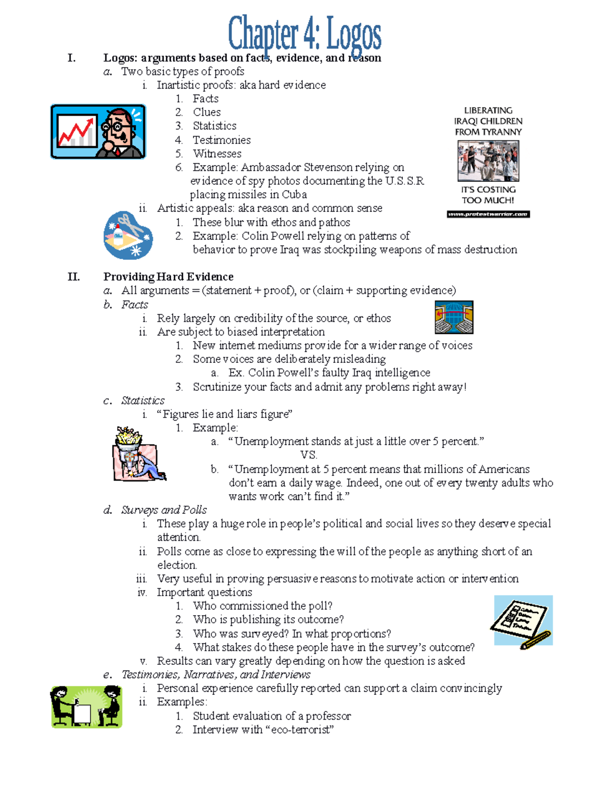 chapter four notes - I. Logos: arguments based on facts, evidence, and ...