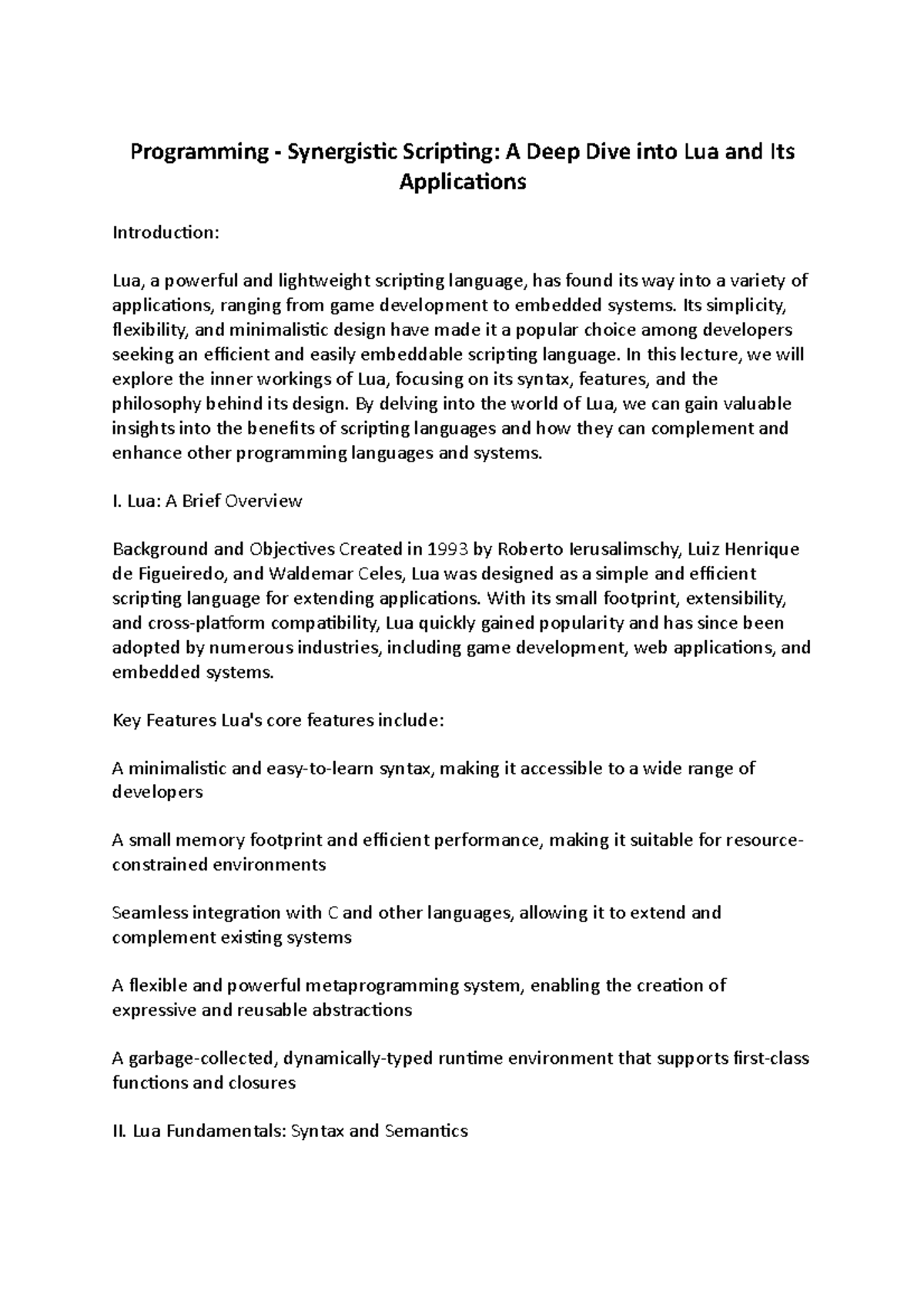 Programming - Synergistic Scripting- A Deep Dive into Lua and Its Applications - Programming ...