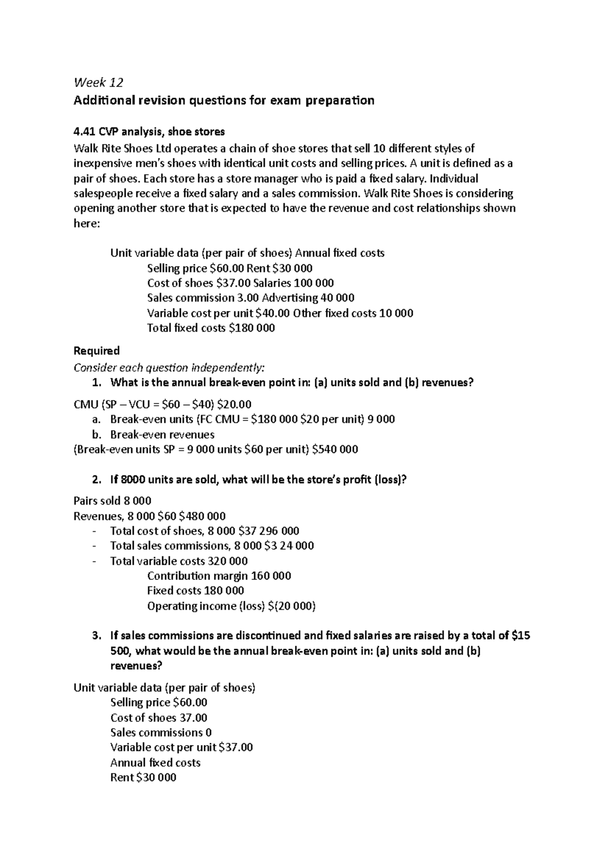 Week 12 Additional revision questions for exam preparation - A unit is ...