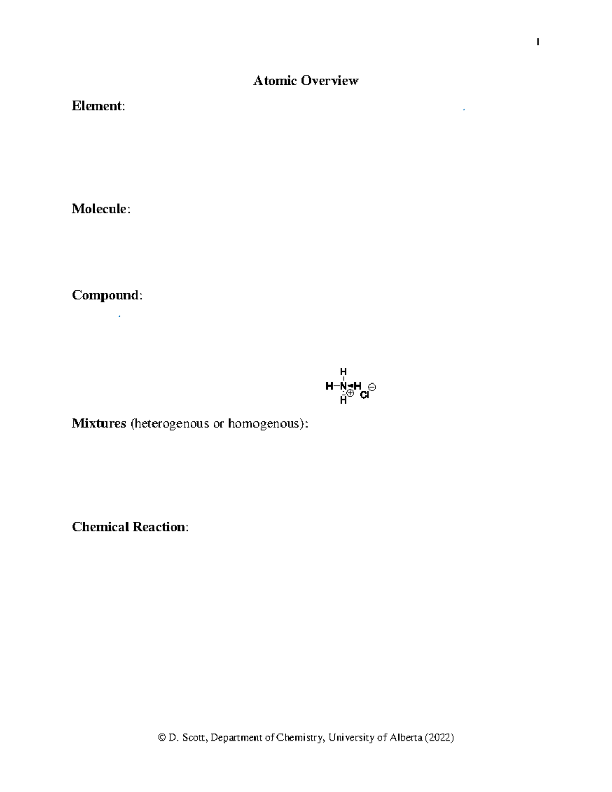 CHEM 101 Unit 1 Blank Slides - Atomic Overview Element:. Molecule ...